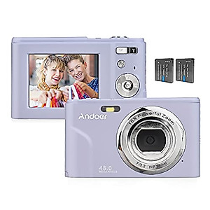 Andoer Portable Digital Camera 48MP 1080P 2.4-inch IPS Screen 16X Zoom Auto Focus Self-Timer 128GB Extended Memory Face Detection Anti-Shaking with 2pcs Batteries Hand Strap Carry Pouch