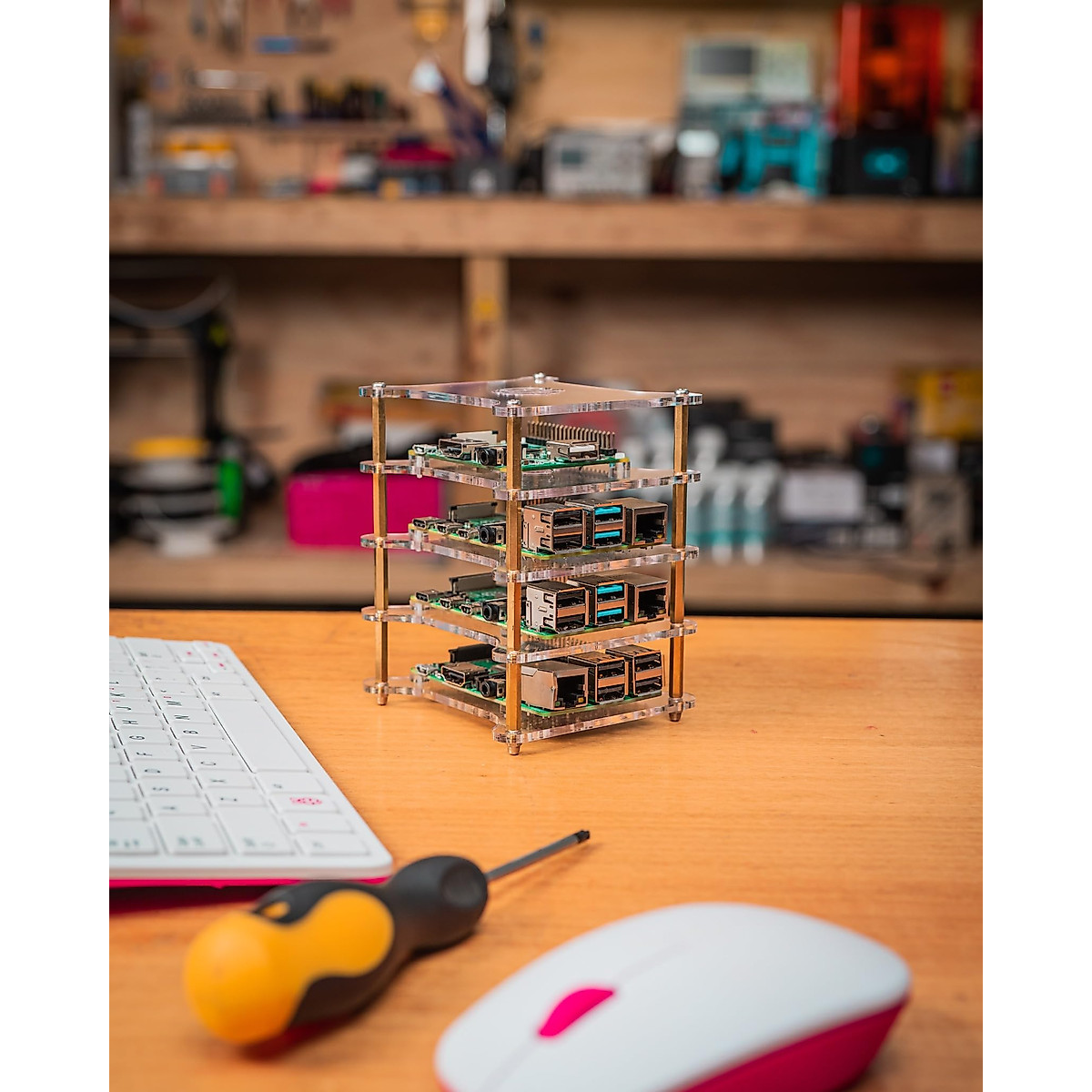Yahboom Raspberry Pi 5 4B 3B+ 3B 2B B+ Cluster Case 6-Layers Acrylic Dog Bone Plate Stack Clear Case Box Enclosure Case