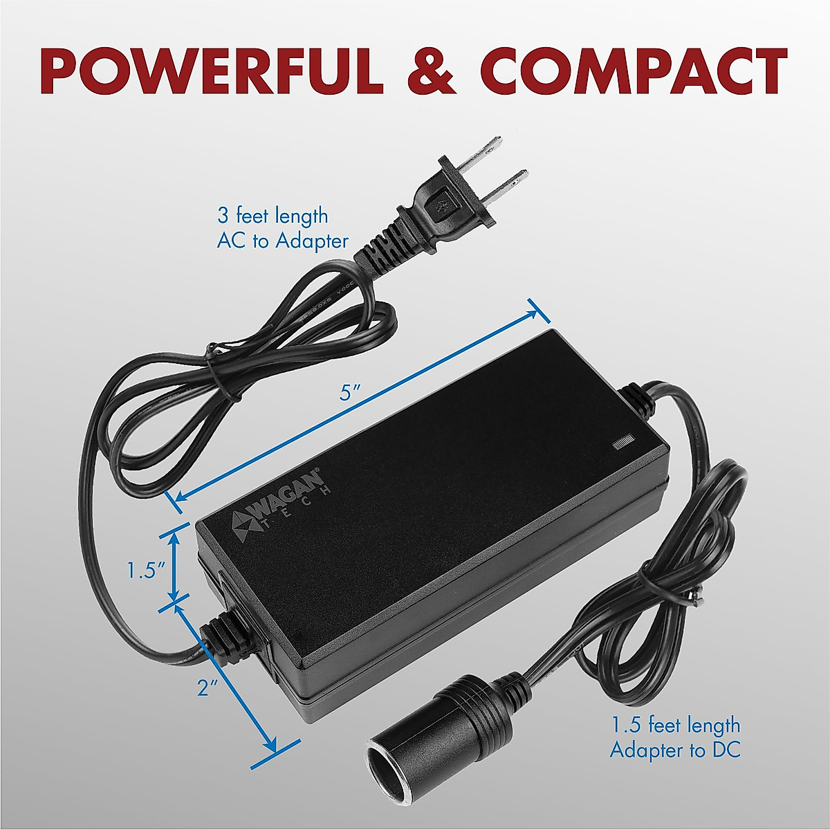 Wagan EL9903 AC to DC Power Adapter 5A 60W Power Converter 110V AC to 12V DC Cigarette Lighter Socket Adapter for 12V Car portable Fridge ETL listed