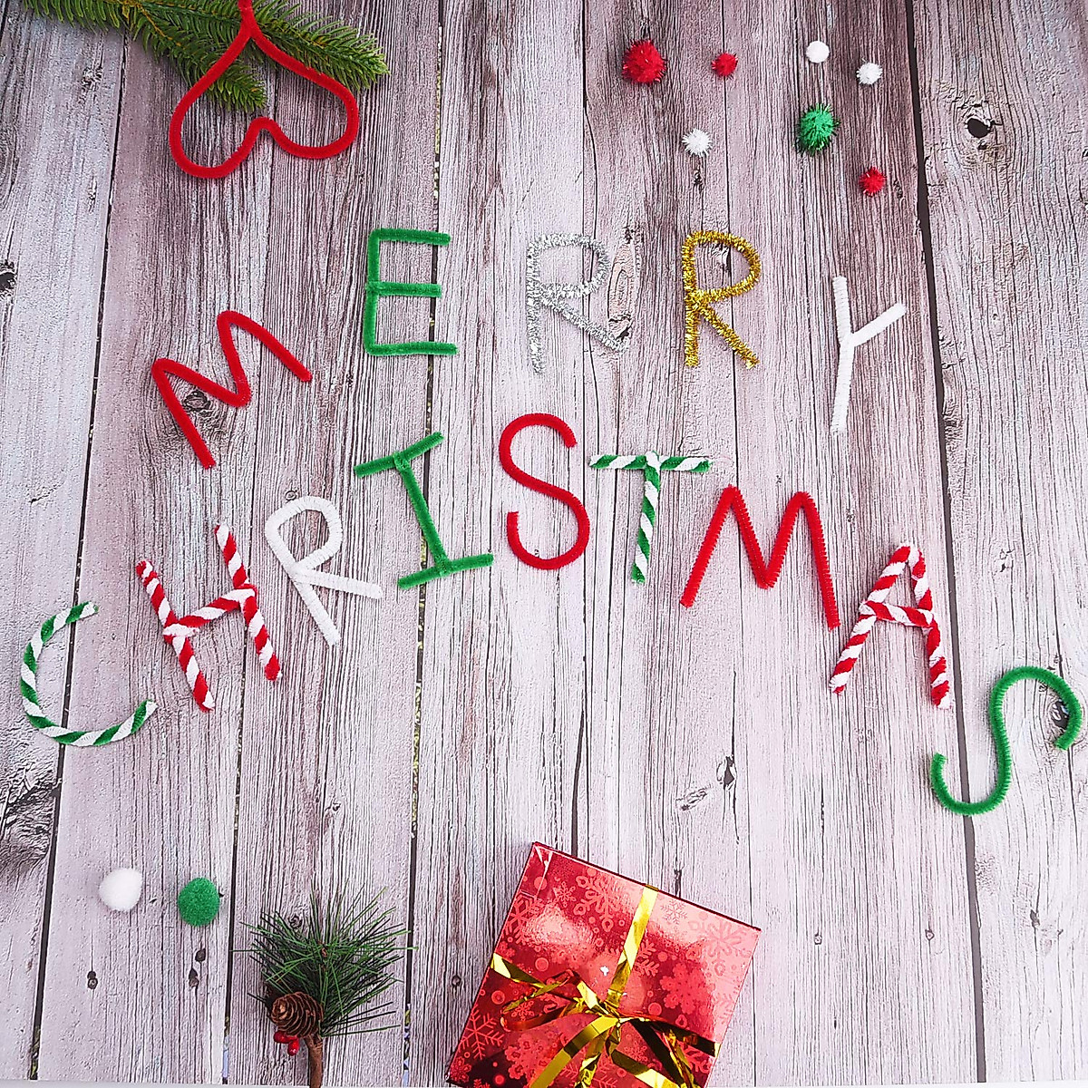 Livder 400 Pieces Christmas Pipe Cleaners Chenille Stem, Red Green Glitter DIY Art Crafts, 4 Colors