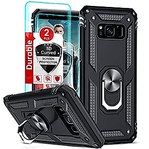 LeYi for Samsung Galaxy S8 Case [Not Fit S8 Plus], Galaxy S8 Phone Cases with [2 PCS] 3D Curved Screen Protector, [Military-Grade] Protective Case Cover with Ring Kickstand for Samsung S8, Black