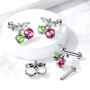 Covet Jewelry CZ Cherry Top on Internally Threaded 316L Surgical Steel Flat Back Studs for Labret, Monroe, Cartilage and More (16GA (1.2mm), Length: 5/16" (8mm))