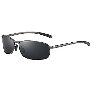 ZHILE Rectangular Polarized Sunglasses Al-Mg Alloy Temple Spring Hinge UV400 (Grey, Grey)