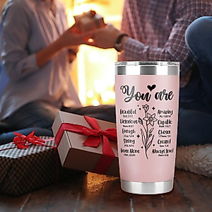 Lallamotion Christian Gifts for Women Pastors Wife Appreciation Gifts Mothers Day Inspirational Gifts for Women Mom Biblical Birthday Religious Baptism Gifts Pink You Are Christian Cup Tumbler 20oz