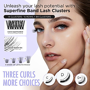 BEYELIAN Cluster Lashes D Curl 84 Pcs and Lash Bond and Remover Kit, Individual Lash Clusters Super Thin Band Lash Adhesive Super Strong Hold 48 Hours, Fast Removal Remover with No Residue
