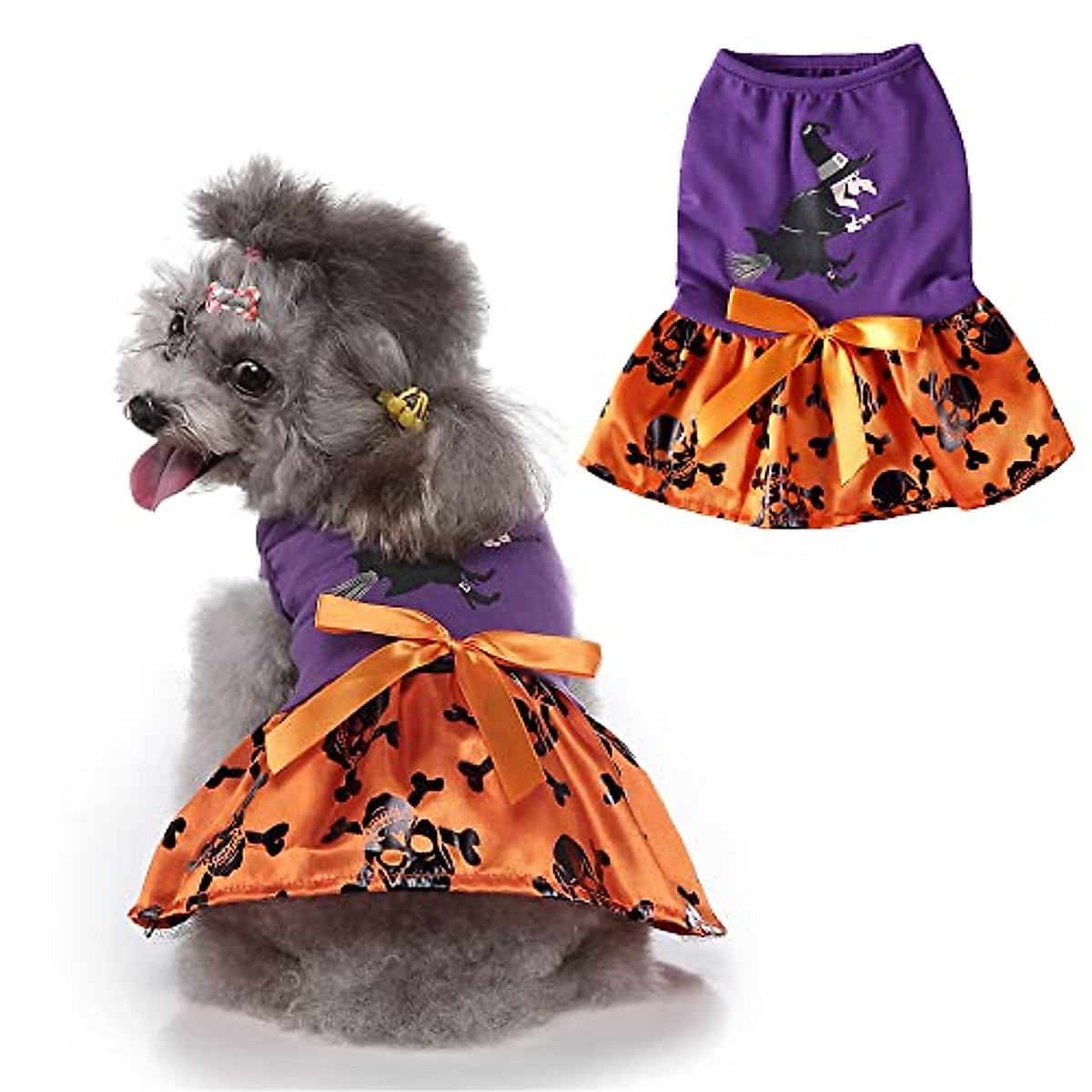 Yoption Halloween Dog Cat Costumes Witch Skeleton Dress, Pet Party Outfits Cosplay Hoodie Funny Puppy Cats Skirt (XL)