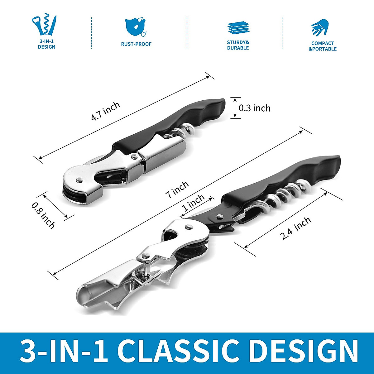 STARVION Waiters Corkscrew,3 in 1 Wine Opener, Bottle Opener and Foil Cutter, Thickened Wine Corkscrew and Stainless Steel Stopper Packed in Beautiful Gift Box