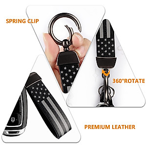 Turcee Leather American Flag Car Keychain,US Flag Car Key Fob,Zinc Alloy Anti-Lost D-ring Key Fob Keychain for Men and Women