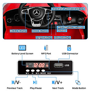 Kidzone 12V Kids Ride On Car Toy 2-Seater AMG GT Electric Powered Vehicle High/Low Speed with Horn, Radio, Port, AUX, Spring Suspension - Red