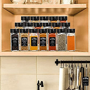 Tebery 30 Pack Glass Spice Jars Square Glass Bottles with Black Caps, 4oz Empty Spice Containers Shakers Complete Organizer Set Includes Wide Funnel and Labels