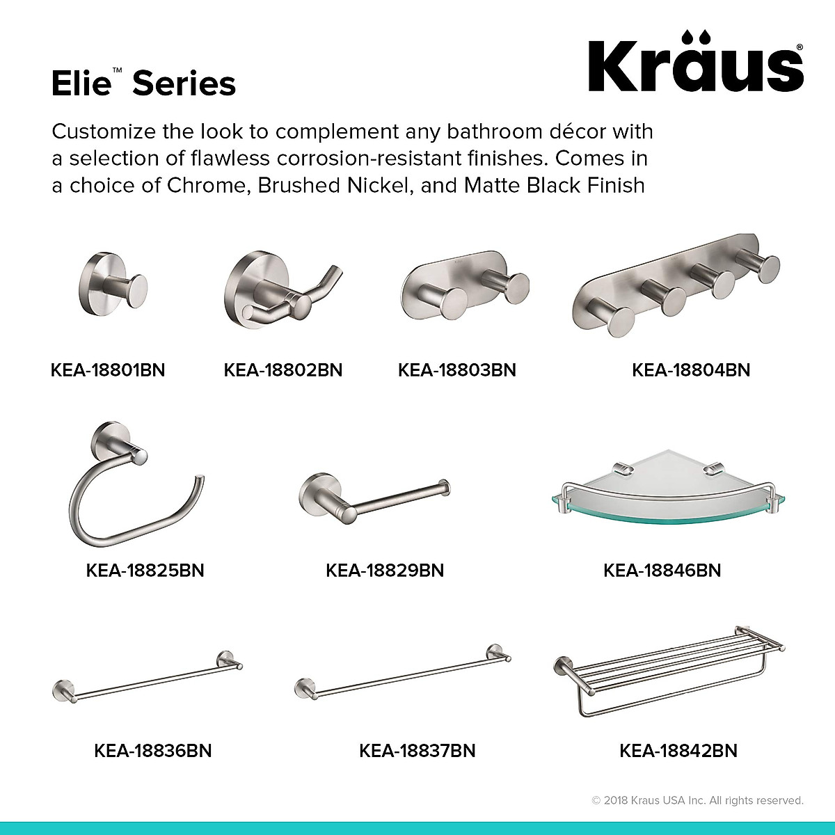 KRAUS Elie 18-inch Bathroom -Towel Bar, Brushed Nickel Finish, KEA-18836BN