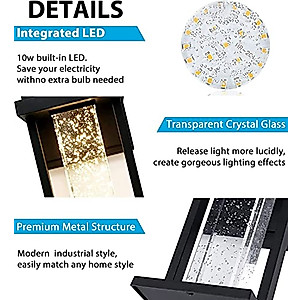 VDKK Modern Outdoor Wall Light Fixture,Dusk to Dawn Wall Mount for House with Bubble Crystal Glass,Black Front Porch Lights Waterproof 10W 480LM Integrated Sconce,3000K for House Patio