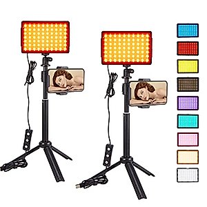 SWDPORT 2-Pack Studio LED Video Light Streaming Lights Computer Light Camera Webcam Photo Lighting with Tripod Stand 9 Color Filters for Video Recording Filming Photography Video Conferencing Zoom