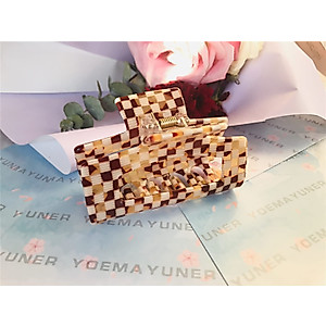 Checkered Hair Claw Clips for Women Girls Fashion Hair Clips for Styling Claw Clamps Thick Hair Retro Rectangle Shape, YOEMAYUNER (3PCs 3Colors a)