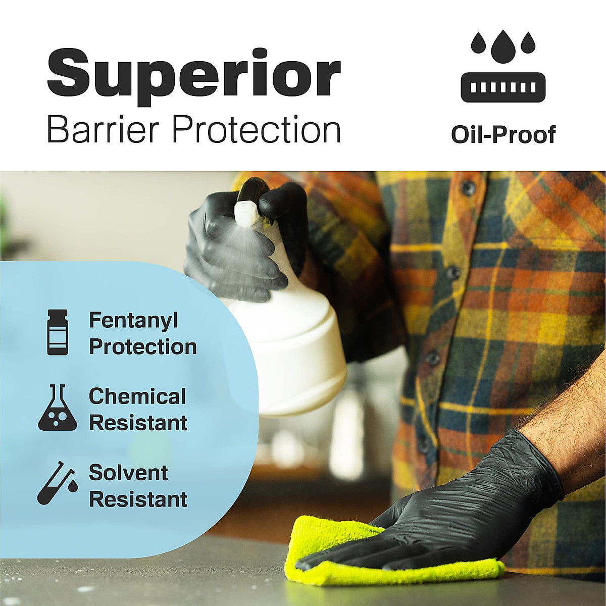 Latex Free Disposable Black Gloves Medium | 4.5 Mil Black Nitrile Gloves | 100 Count Non Latex Gloves , Powder Free | Food Grade & Safe | Medical, Lab, Kitchen, Mechanic, Cleaning, & Tattoo Gloves