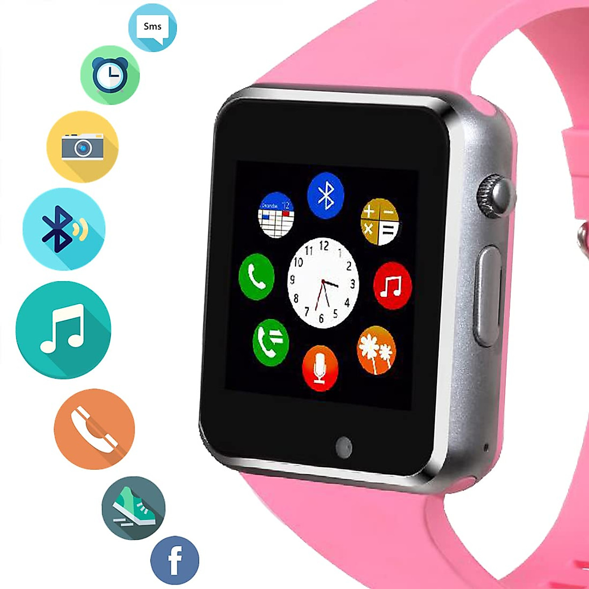 Amazqi Smart Watch with SD Card Pedometer Call Text Notification Music Player Camera Compatible with Android and iPhone (Partial Functions) for Women