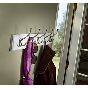 129848 Coat Rack, 27-Inch, Wall Mounted with 5 Decorative Hooks, Satin Nickel and White