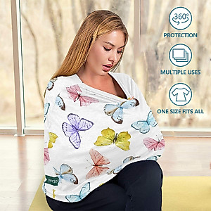 Nursing Cover Breastfeeding Scarf Colorful Butterflies - Baby Car Seat Covers, Stroller Cover, Carseat Canopy (810b)