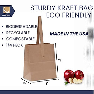 8 x 6 x 3.5 Inch Small Kraft Paper Bags with Paper Handles - Quarter Peck Apple/Produce Bag (50)