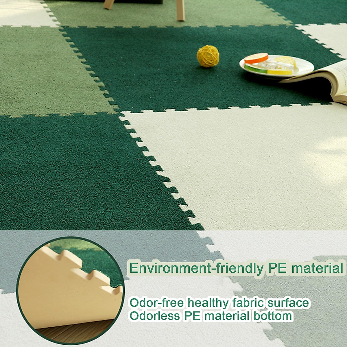 10pcs Thickened Plush Foam Interlocking Floor Mat 0.4" Thick, Square Interlocking Foam Tiles, Soft Puzzle Playmat Area Rug for Room Floor(Color:Light Blue)