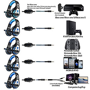 Headsets for Xbox One, PS4, PC, Nintendo Switch, Mac, Gaming Headset with Stereo Surround Sound, Over Ear Gaming Headphones with Noise Canceling Mic, LED Light (Headsets Black)