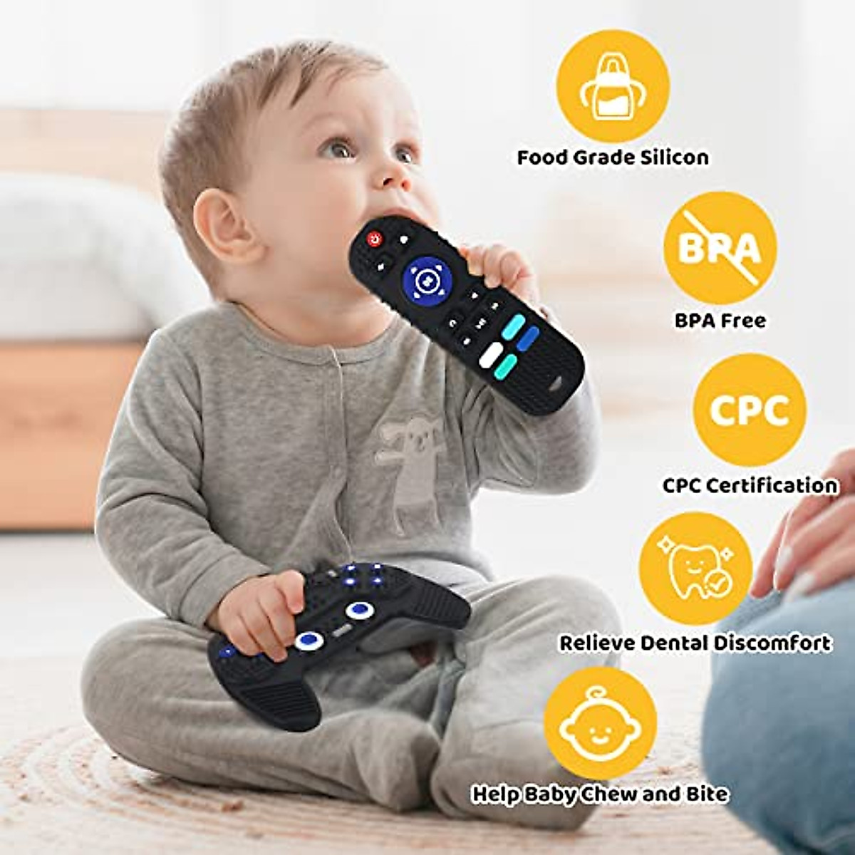 THOOKE Remote Teether for Baby, 2Pcs Silicone Teething Toys for Infant Toddler 0-12 Months, Game Control Chew Gel Gifts for Newborn Kids/Boy/Girl, BPA Free Freezable Relief Molars Gums Pain