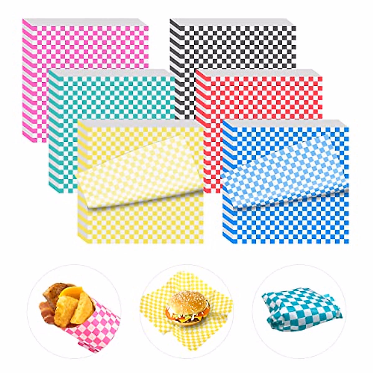 240 Sheets Variety Pack Checkered Dry Waxed Deli Paper Sheets 12x12 inch Paper Sandwich Paper Liners, Food Basket Liners Wax Paper Deli Wrap Wax Paper Sheets for Wrapping Bread and Sandwiches