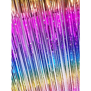 Masxkle 2 Pack (3.3x6.6Ft) Sparkling Neon Rainbow Party Decorations Rainbow Foil Fringe Curtain Backdrop for Birthday Wedding Engagement Bridal Shower Cartoon Party Decorations