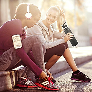 Neihepal Insulated Water Bottles Bulk 16 Pack,Stainless Steel Double Wall Sport Bottle with Lid of Handle,Metal Reusable Thermoses Flask with Cup Cap for School,Hikers,Gift (Black,Set of 16)