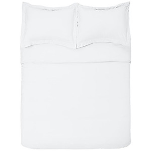 AmazonBasics Lightweight Super Soft Easy Care Microfiber Bed Sheet Set with 16" Deep Pockets - Full, Bright White & Light-Weight Microfiber Duvet Cover Set with Snap Buttons - Full/Queen, Bright White