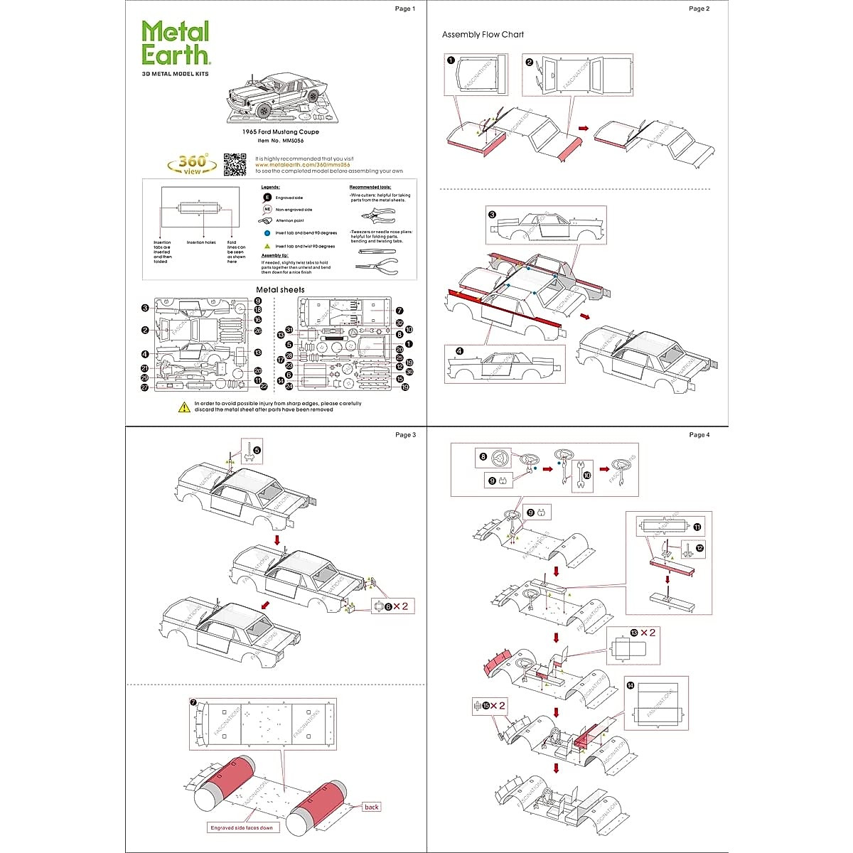 Fascinations Metal Earth 1965 Ford Mustang 3D Metal Model Kit Bundle with Tweezers