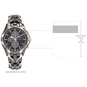 Seiko SSC139 Watch for Men - Analog, Solar Power, Stainless Steel, 43mm Case, Black Dial, 6-Month Power Reserve, Date Calendar, Water Resistant to 100m