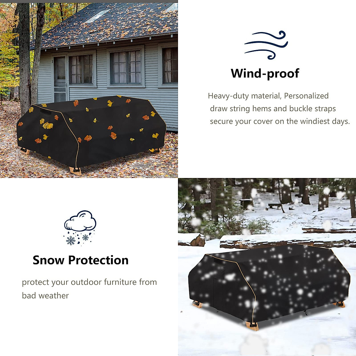 Bitubi 70 / 72 Inch Waterproof Picnic Table Cover With Bench Covers,Classic Black Wind Dust Proof Anti-UV, 72”Outdoor Cover For Picnic Table