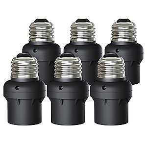 DEWENWILS Light Sensor Socket, E26 E27 Dusk to Dawn Sensor Socket, Light Bulb Socket for Light Fixtures, Compatible with Incandescent/CFL/LED/Halogen Bulbs, 6 Pack, Black