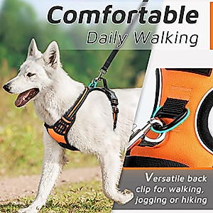 Eagloo Dog Harness for Large Dogs No Pull, Front Clip Dog Walking Harness with Reflective Adjustable Soft Padded Vest and Easy Control Handle, No-Choke Pet Harness with 2 Metal Rings, Orange, L
