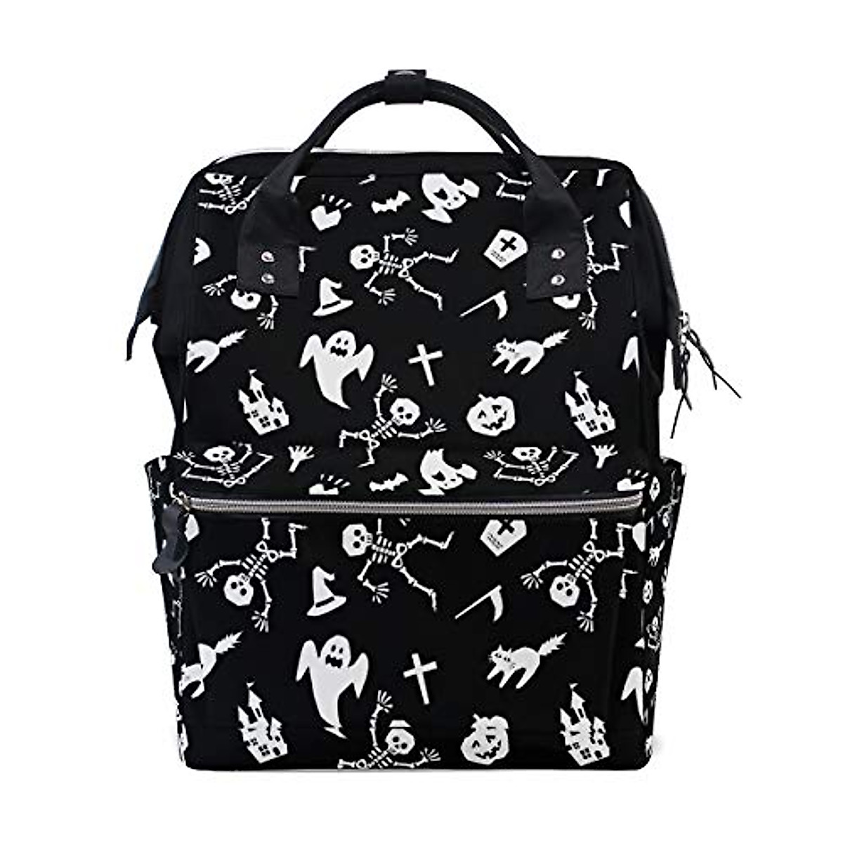 MERRYSUGAR Diaper Bag Backpack Halloween Skull Black Baby Bag School Backpack Mommy Bag Large Multifunction Travel Bag