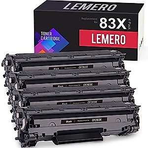 LEMERO Compatible Toner Cartridge Replacement for HP 83X CF283X 83A CF283A High Yield - use with Laserjet Pro M201dw MFP M225dw MFP M225dn MFP M225nw (Black, 4-Pack)