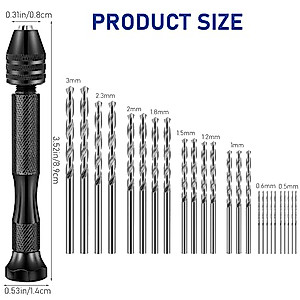36 Pieces Hand Drill Bits Set, Pin Vise Hand Drill Mini Micro Drill and Twist Drills Precision Hand Mini Drill Bits Set for Resin Polymer Clay Craft Model Jewelry Making