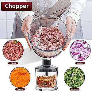 BEEWEEL Immersion Blender - 800 Watts Scratch Resistant Hand Blender, 15 Variable Speeds & Turbo Hand Mixer, 4-in-1 Heavy Duty Copper Motor Handheld Blender with Egg Whisk,Chopper and Coffee Grinder