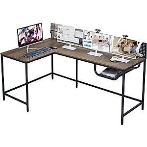 WOHOMO L Shaped Desk 65 Inch No Screw Quick Lock Computer Desk with Storage Basket Gaming Corner Writing Workstation Table with Shelf for Home Office Easy to Assemble, Walnut