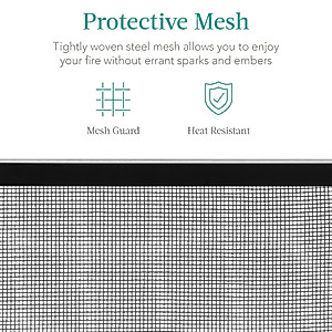 Best Choice Products 38x27in Single Panel Fireplace Screen Handcrafted Steel Mesh Spark Guard for Living Room, Bedroom Décor w/Handles - Black
