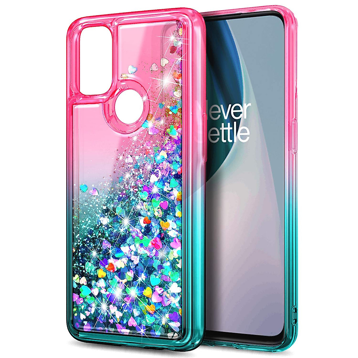 NZND Designed for OnePlus Nord N10 5G Case, Sparkle Glitter Flowing Liquid Women Girls Cute Phone Case for OnePlus Nord N10 5G (Pink/Aqua)