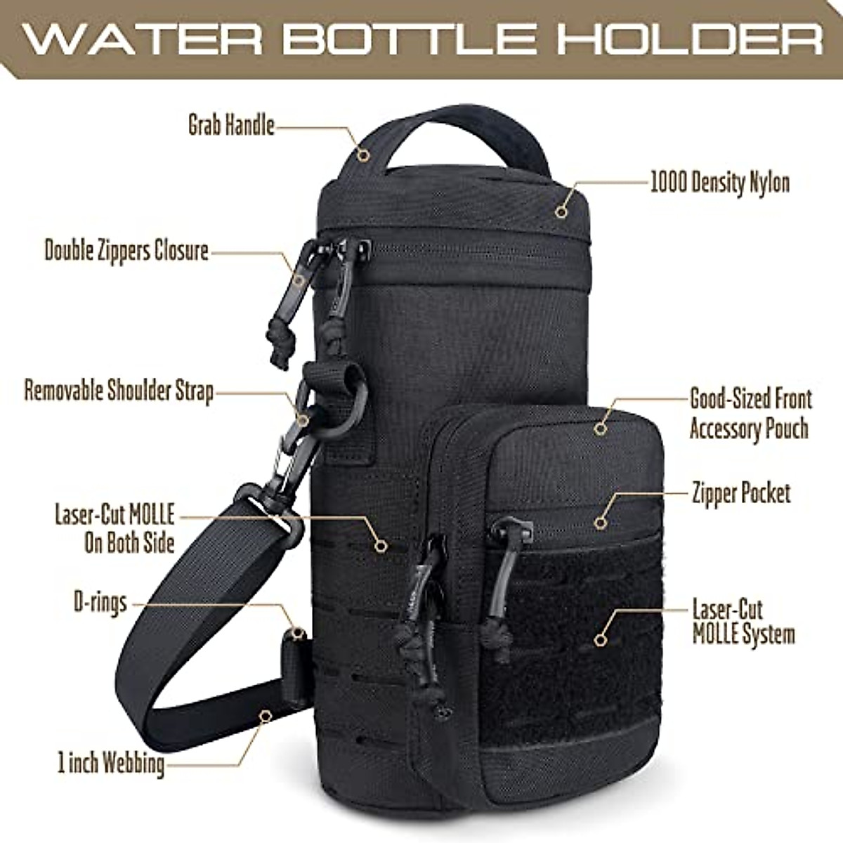 WYNEX Molle Water Bottle Holder, Tactical Water Bottle Carrier Bag of Laser-Cut Design Hydration Pouch with Shoulder Strap Fits Up to 32 oz