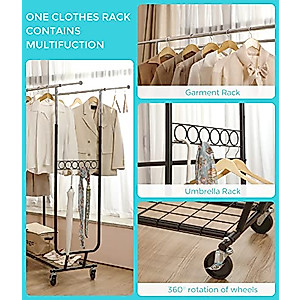 LIFEFAIR Clothing Garment Rack Double, 470 lbs Capacity Heavy Duty Clothes Racks for Hanging Clothes Portable Rolling Coat Rack Freestanding on Wheels