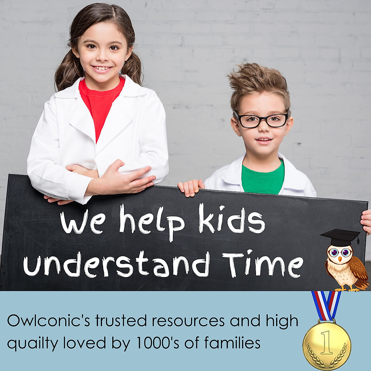 OWLCONIC Telling Time Teaching Clock - Bundled with Kids Watch. Learn to Tell Time Resources. Blue