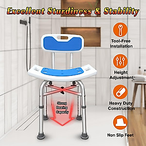 Bcareself Shower Stool with Back Heavy Duty Shower Chair for Inside Shower 500lb Narrow Bathtub Shower Saet with Height Adjustable Tool-Free Assembly for Elderly Seniors Disabled Handicap Pregnant