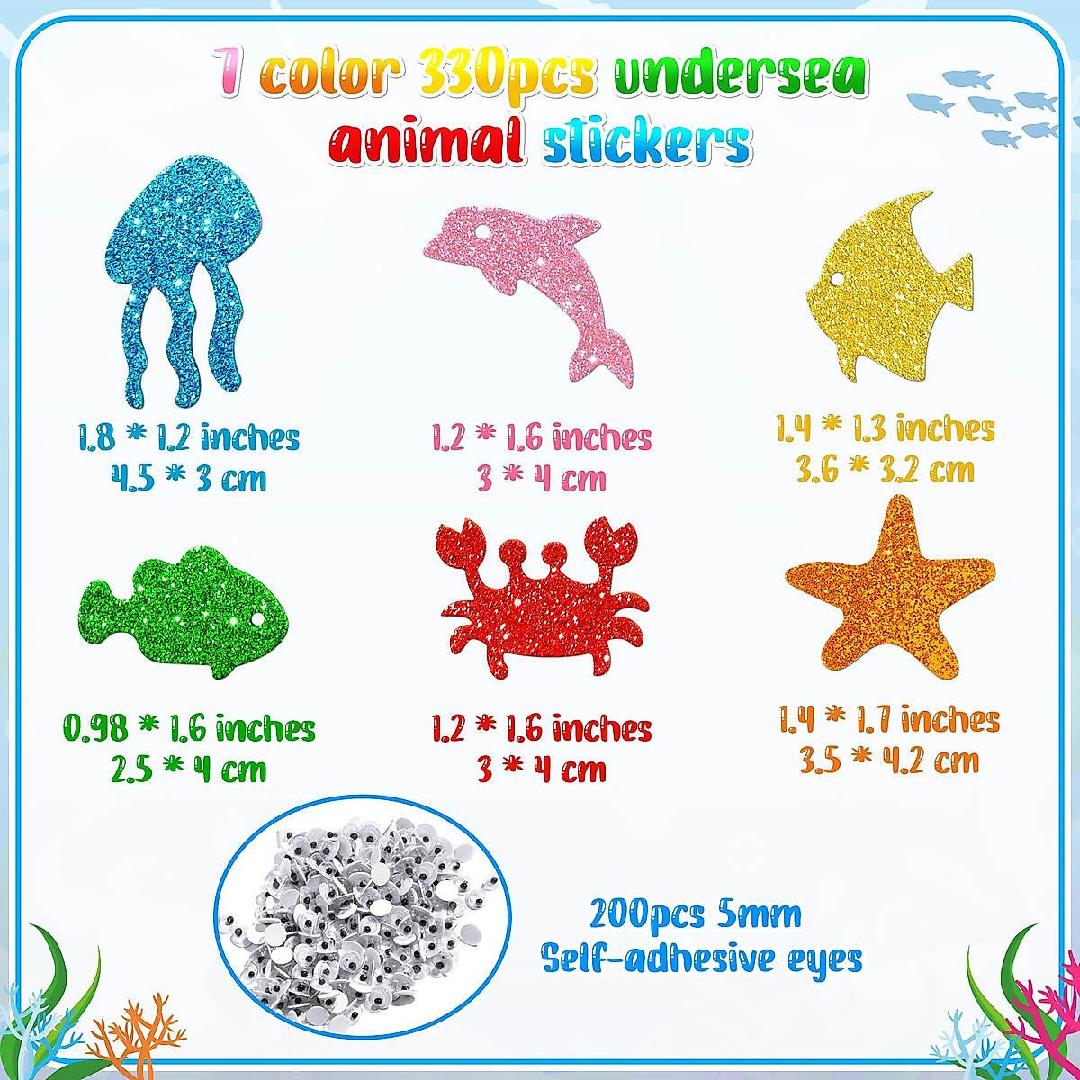 530Pcs Sea Animal Foam Sticker Set with Glitter Accents Self-Adhesive Eyes Perfect for Kids' Crafts DIY Scrapbooking Card Making and Undersea Themed Wall Decorations Gifts