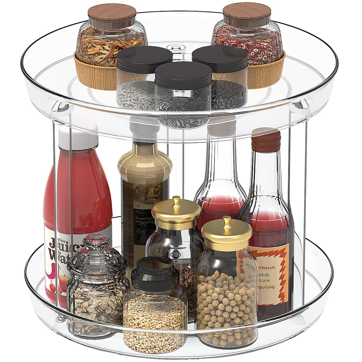 HYDROWE Lazy Susan Organizer 2 Tier, Round Plastic Turntable Organizer Organization Storage Container Bins,Spinning Organizer for Spices,Vanity Countertop Makeup Organizing(2 Tier 9.25 Inch)
