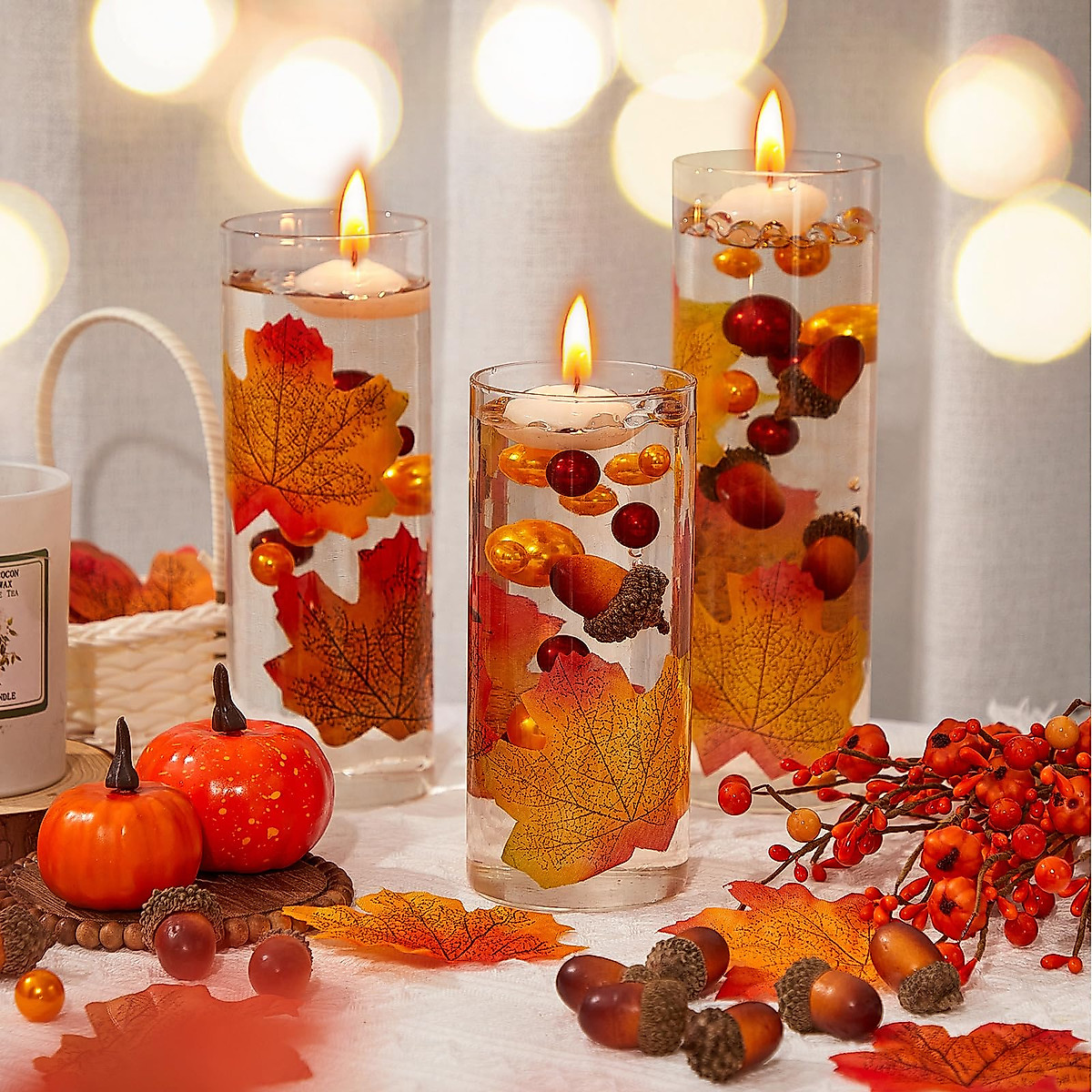 Jetec 2116 Pieces Thanksgiving Vase Filler Faux Pearl for Vase Filler Fall Vase Filler Water Gels Bead Candle Centerpiece for Thanksgiving Fall Table Party Decoration (Acorn Maple Leaf Style)