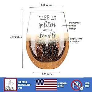 Osci-Fly Life Is Golden with A Doodle Goldendoodle Etched Wine Glass Christmas Gift for Dog Lover